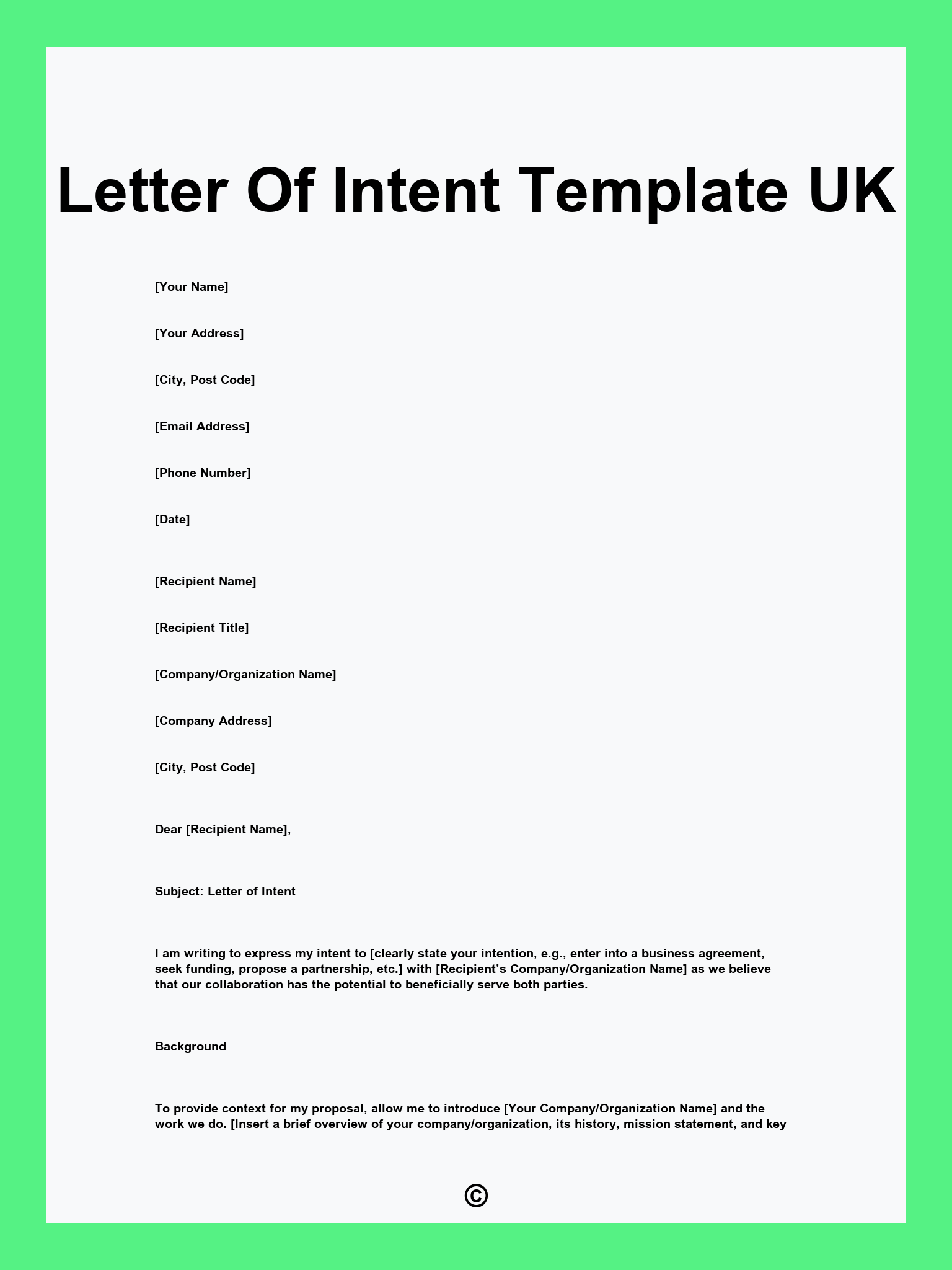 Letter Of Intent Template UK