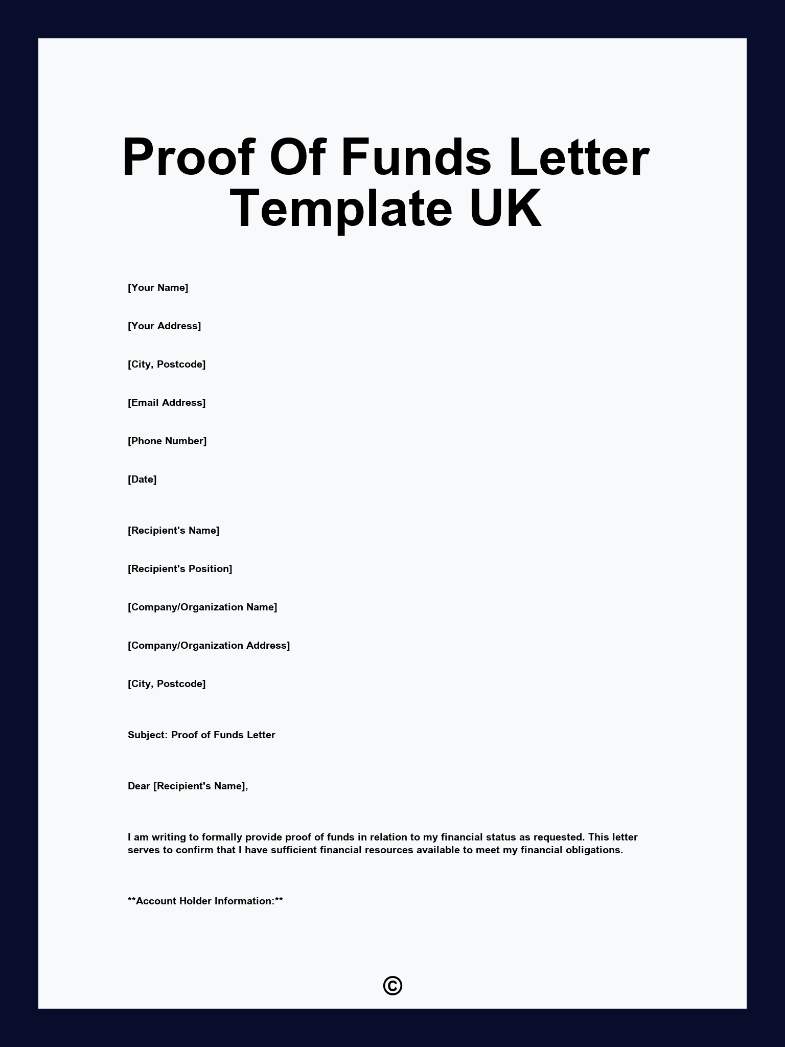 Proof Of Funds Letter Template UK
